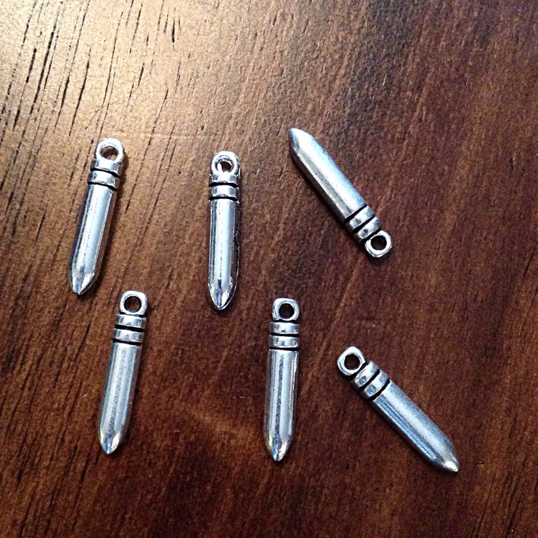 8 Bullet Chrams, Antique Silver Charms, Silver Bullet Charm, Bullet ...