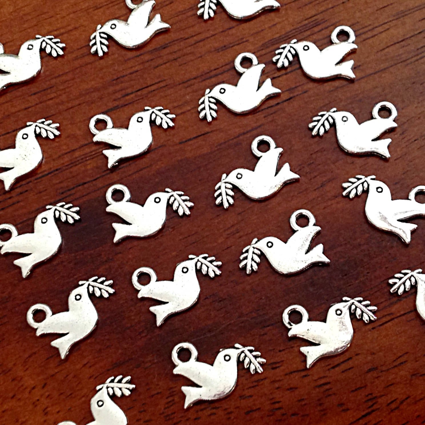 25pcs Dove Charms Dove With Olive Branch Charms Bird | Etsy