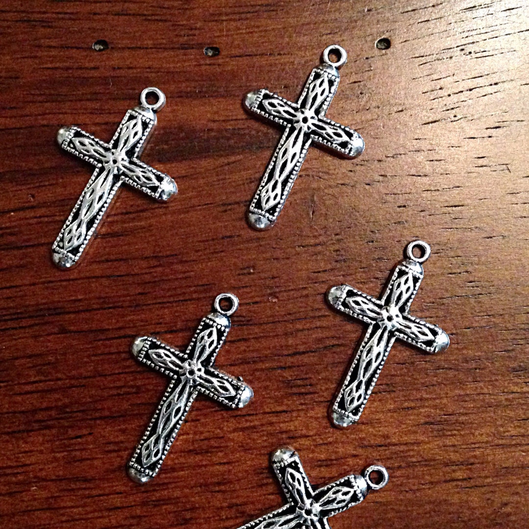 10 Antique Silver Charms Silver Cross Charms Jewelry Charms - Etsy