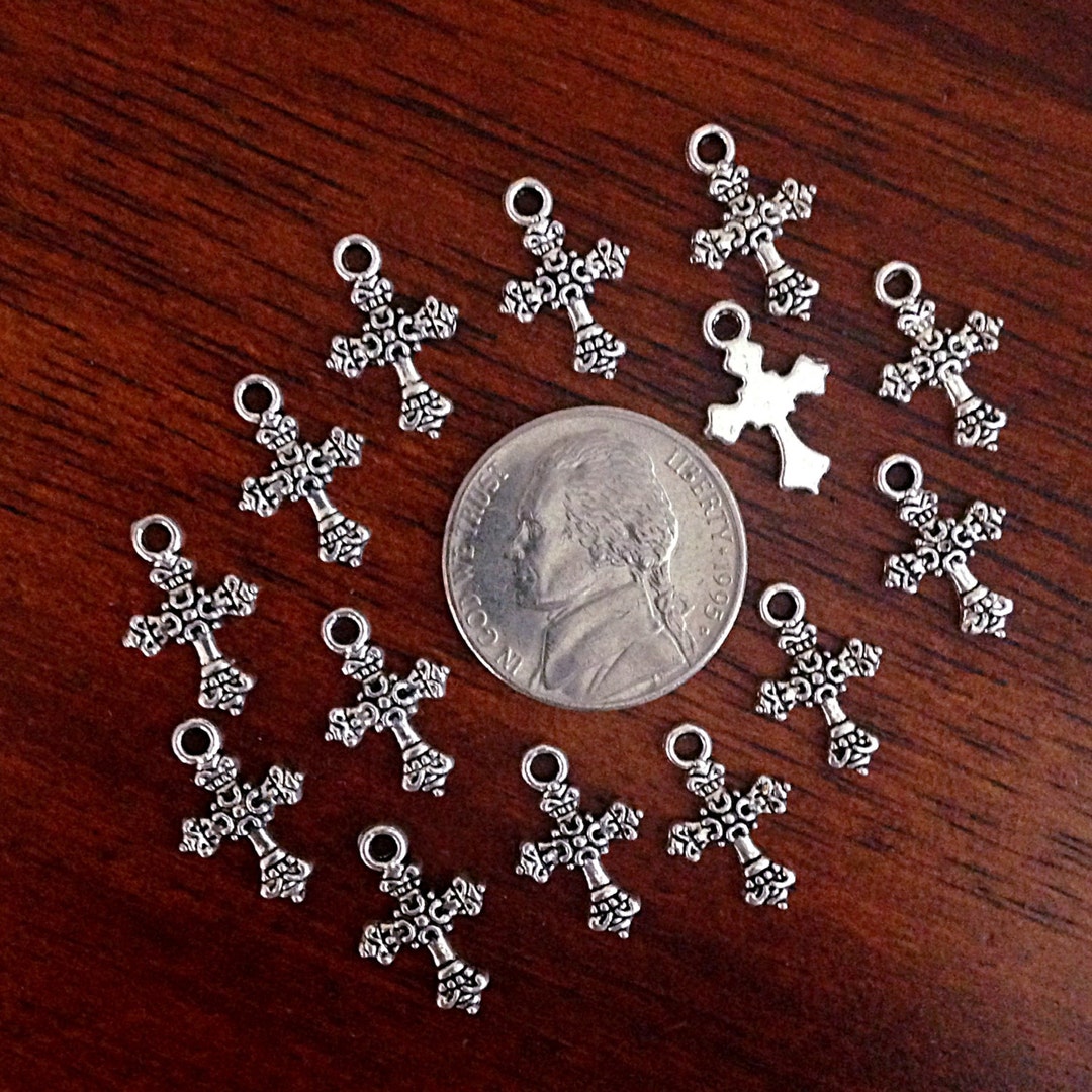 Silver Cross Charms, 25pcs, Antique Silver Charms, Tiny Cross Charms ...