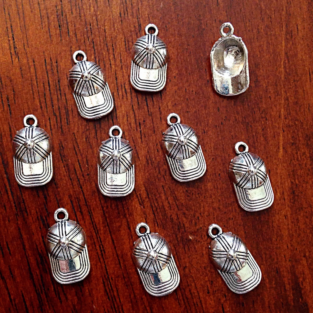 Bulk 20 Baseball Cap Charms, Antique Silver Charms, Baseball Charms ...