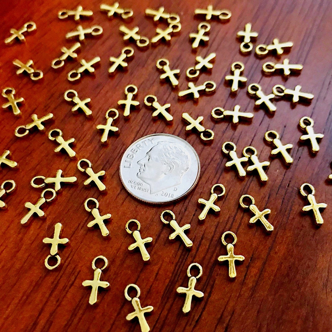 Cross Charms, 25pcs Gold Tone Cross Charms, Tiny Cross Charms, Gold ...