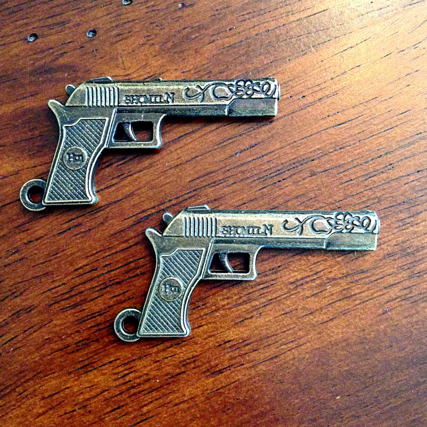 3 Large Gun Charms Antique Bronze Charms Hand Gun Charm 3D | Etsy