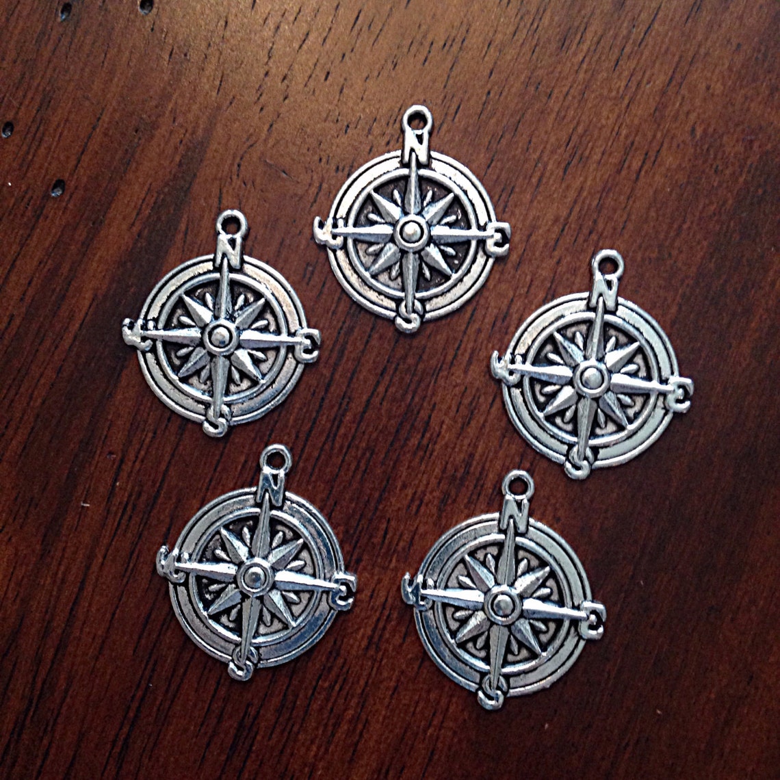 Bulk 8 Silver Compass Pendants Antique Silver Charms Compass - Etsy