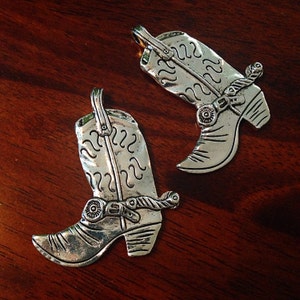 2 Silver Boot Pendants, Antique Silver Cowboy Boot Charms, Double Sided ...