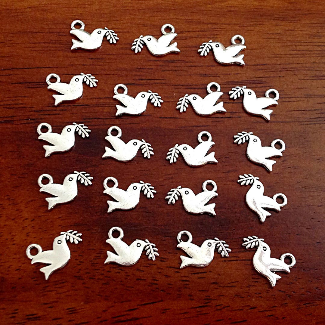 25pcs, Dove Charms, Dove With Olive Branch Charms, Bird Charms, Double ...
