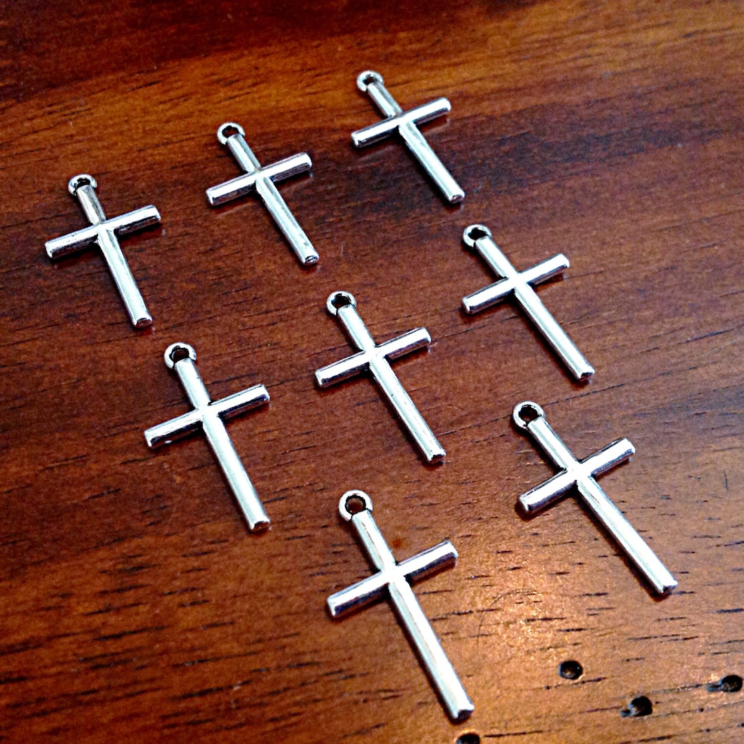 25pcs, Cross Charms, Antique Silver Charms, Silver Cross Pendants, Thin ...
