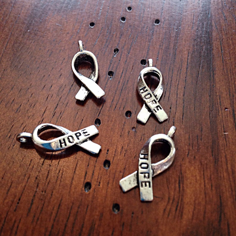 Bulk 50 Hope Ribbon Charms Silver Ribbon Charms Cancer - Etsy
