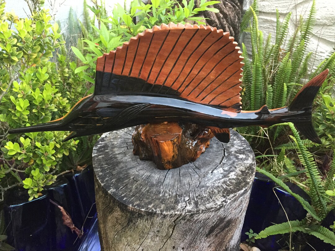 Ironwood/African Ebony Sailfish Sculpture/Hand-Carved with Base/Free ...