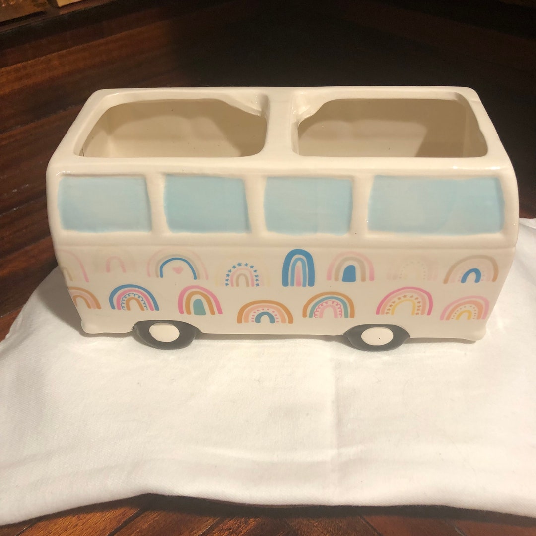 Vintage Ceramic Bus Planter/hand-painted Ceramic Bus Planter/free ...
