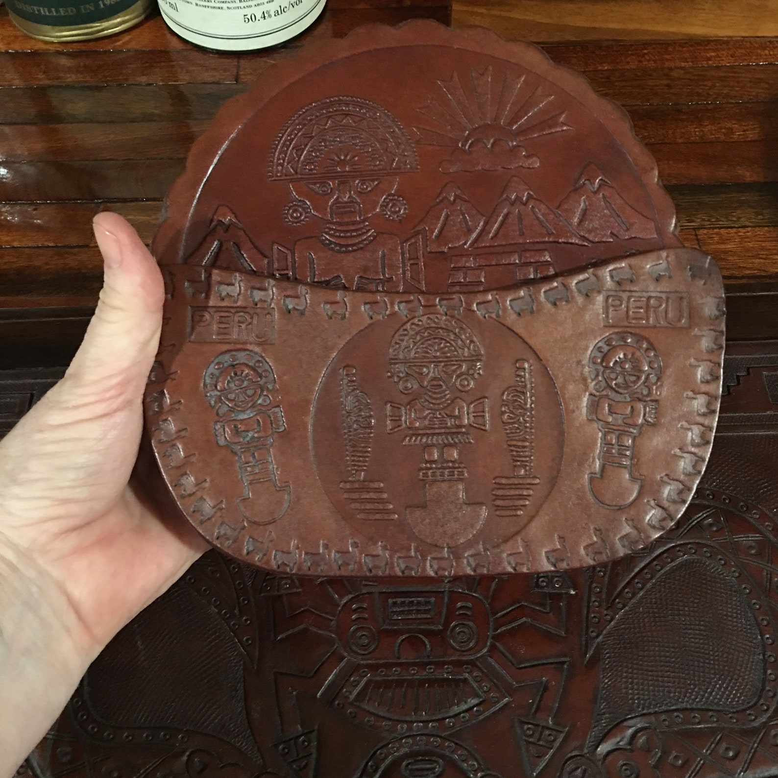 Aztec/mayan/mexican Leather Tooled/embossed Cedar-wood - Etsy