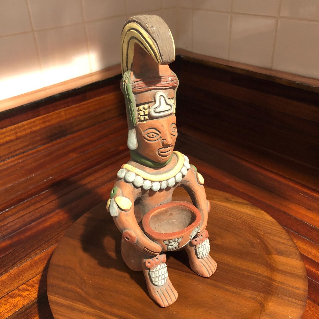 Hand-painted Aztec/mayan Clay Corn God/deity Warrior Statue/free ...