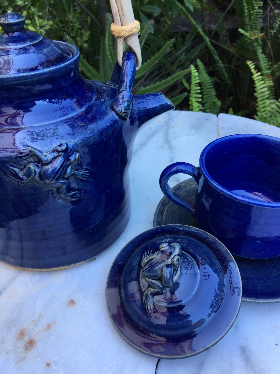 Indigo Frog Song Teapot With Cup/saucer and Lid/free Shipping - Etsy