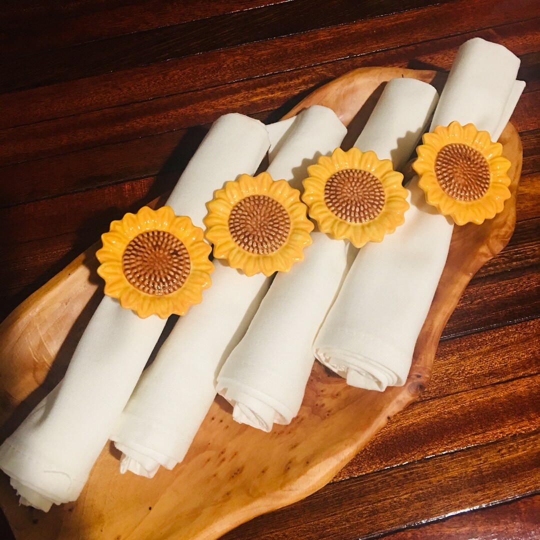 Ceramic Sunflower Napkin Rings/set of Four/napkin Holders/free - Etsy