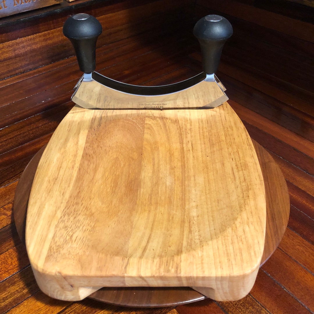 Wooden Ulu Cutting Board With Arcosteel Mezzaluna/ulu/chopper/free ...
