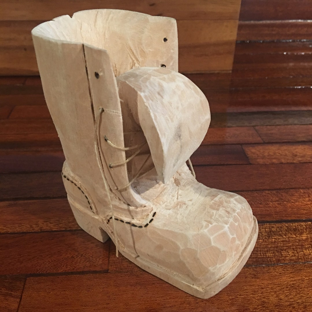 Hand Carved Wooden Boot With Laces/free Shipping! - Etsy