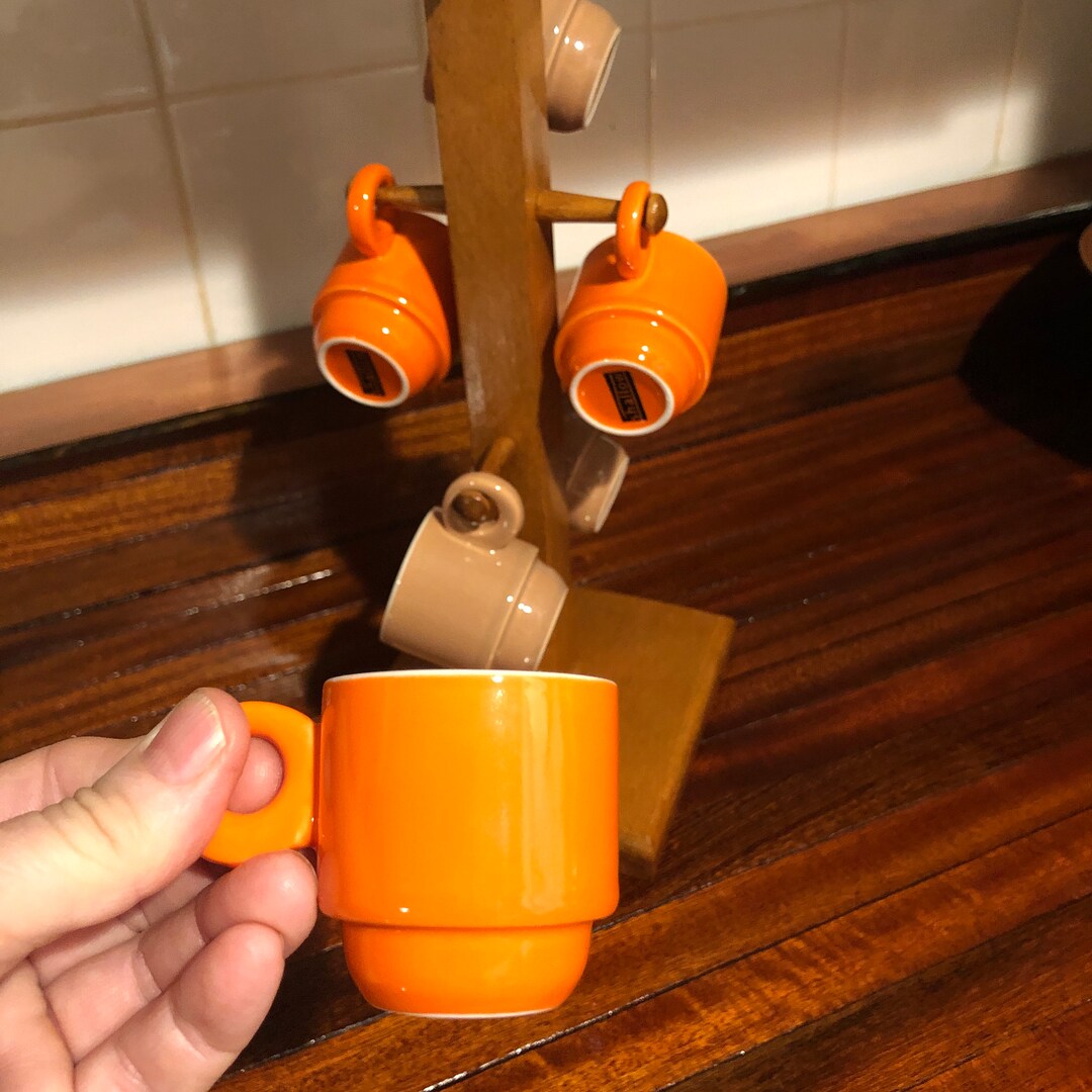 Mid-century Shallow Brand Espresso Cups and Wood Tree/free Shipping! - Etsy