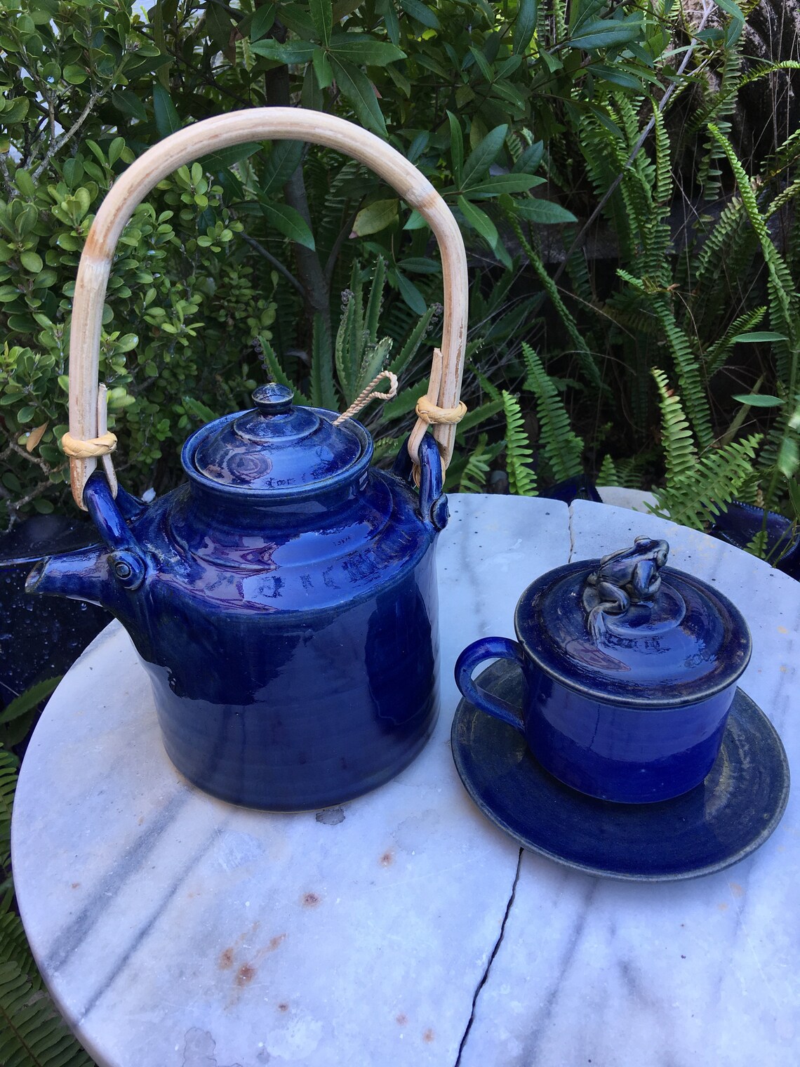 Indigo Frog Song Teapot With Cup/saucer and Lid/free Shipping! - Etsy