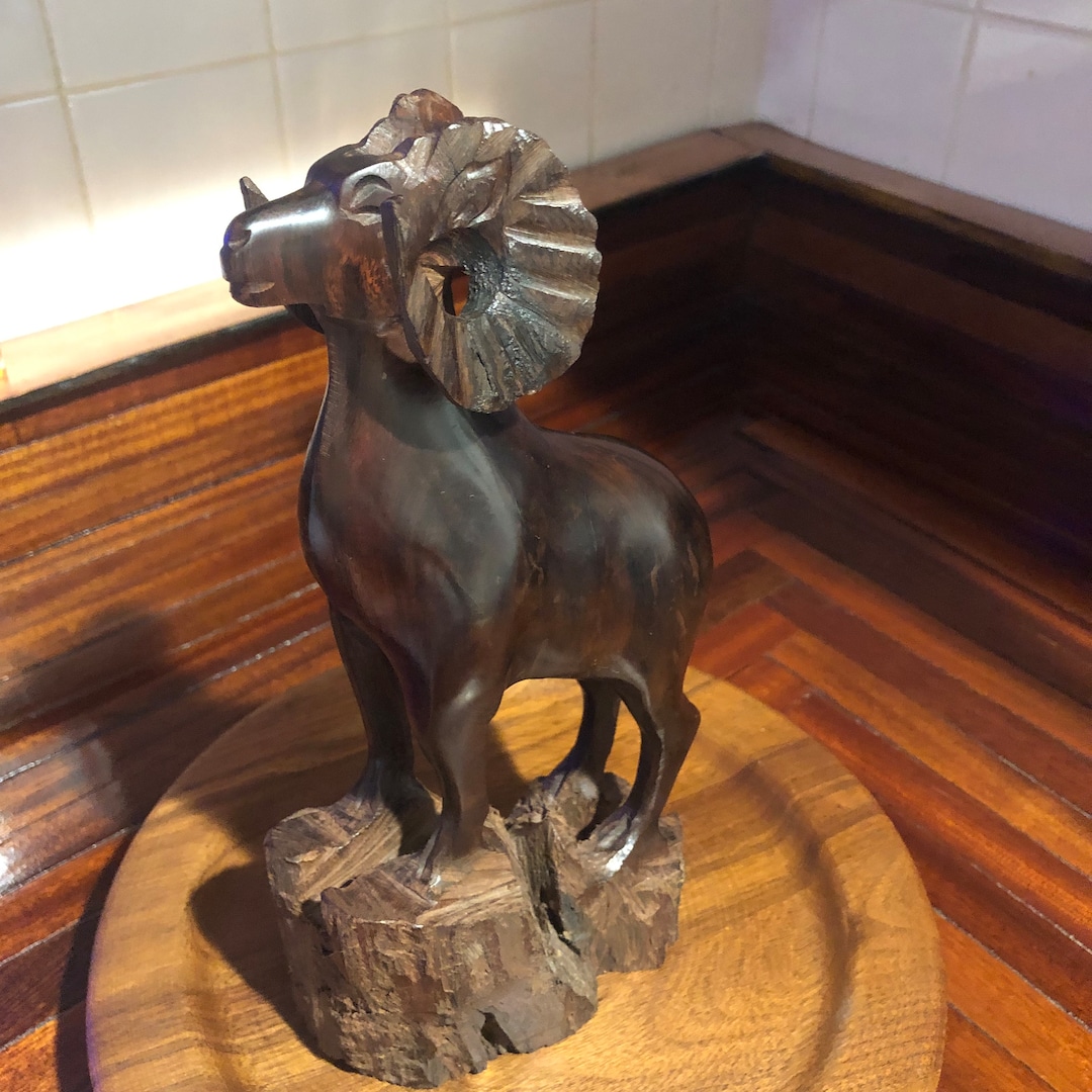 Vintage Hand-carved Ironwood Ram/ironwood Ram Statue/free Shipping ...