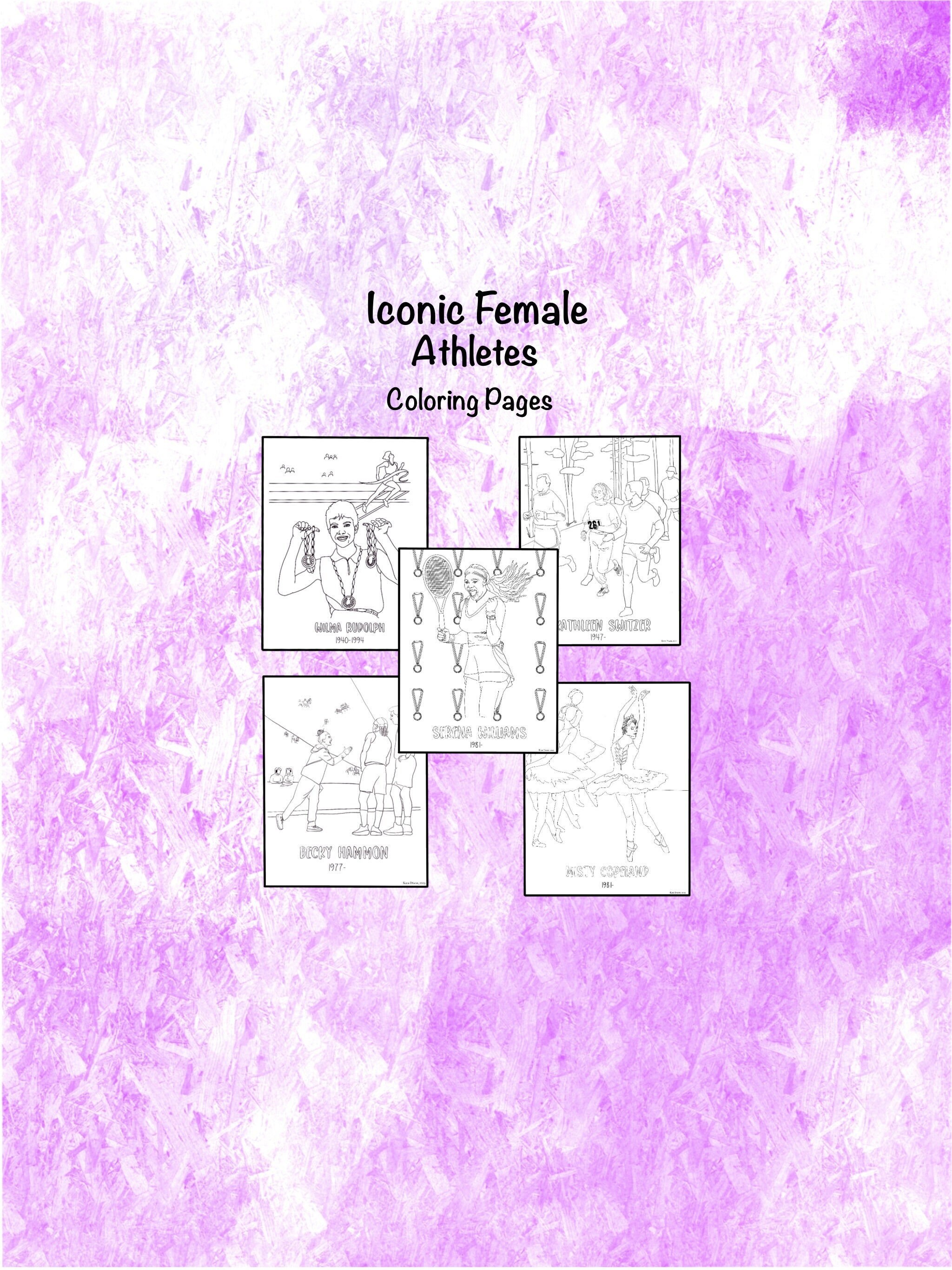 Iconic Female Athletes Coloring Pages: Wilma Becky Serena - Etsy