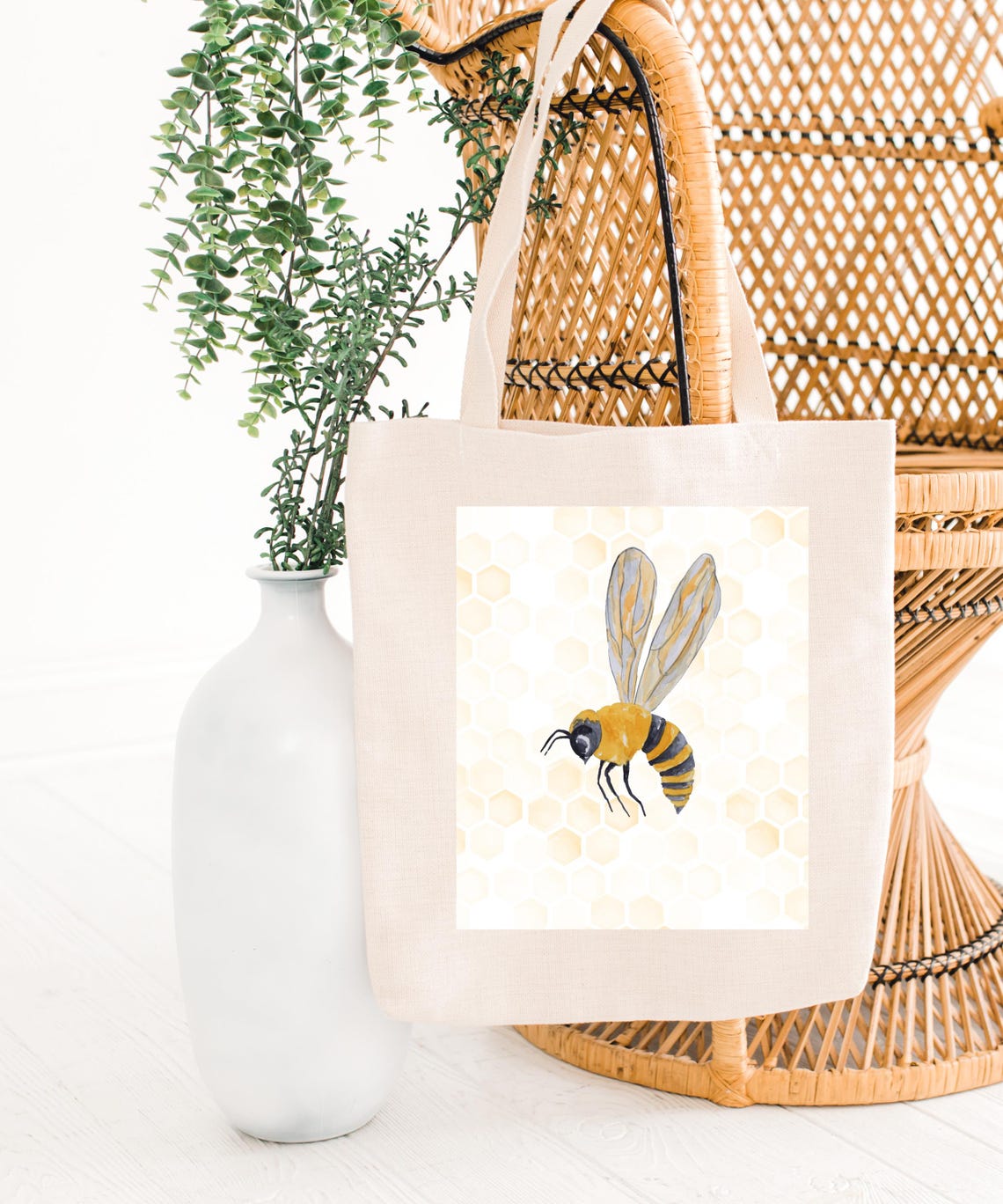 Bee Canvas Tote Bag Eco Friendly Hexagon Honeycomb Print Reusable ...
