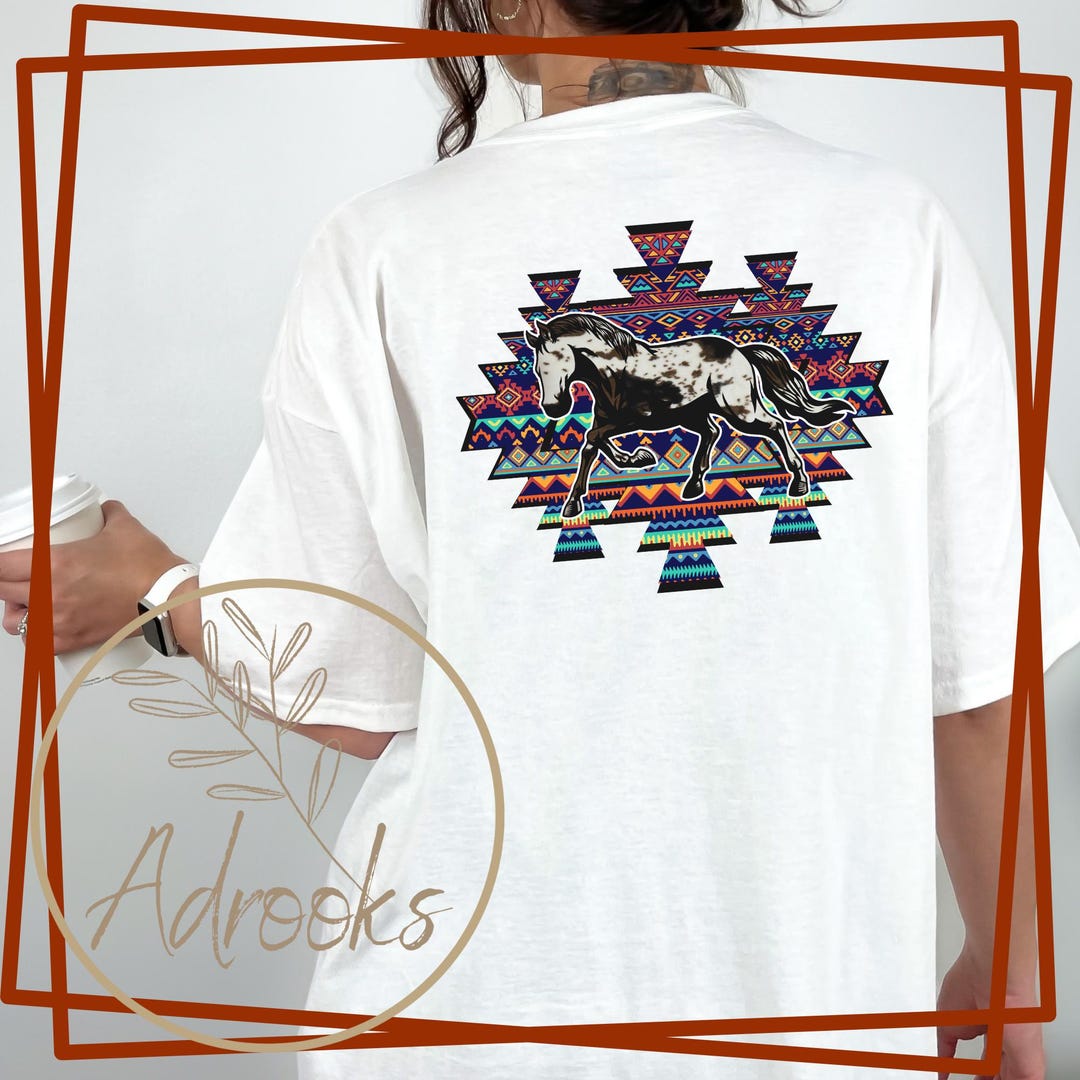 Aztec Serape Horse Retro Western DTF Transfer Western Wear Travel Shirt ...