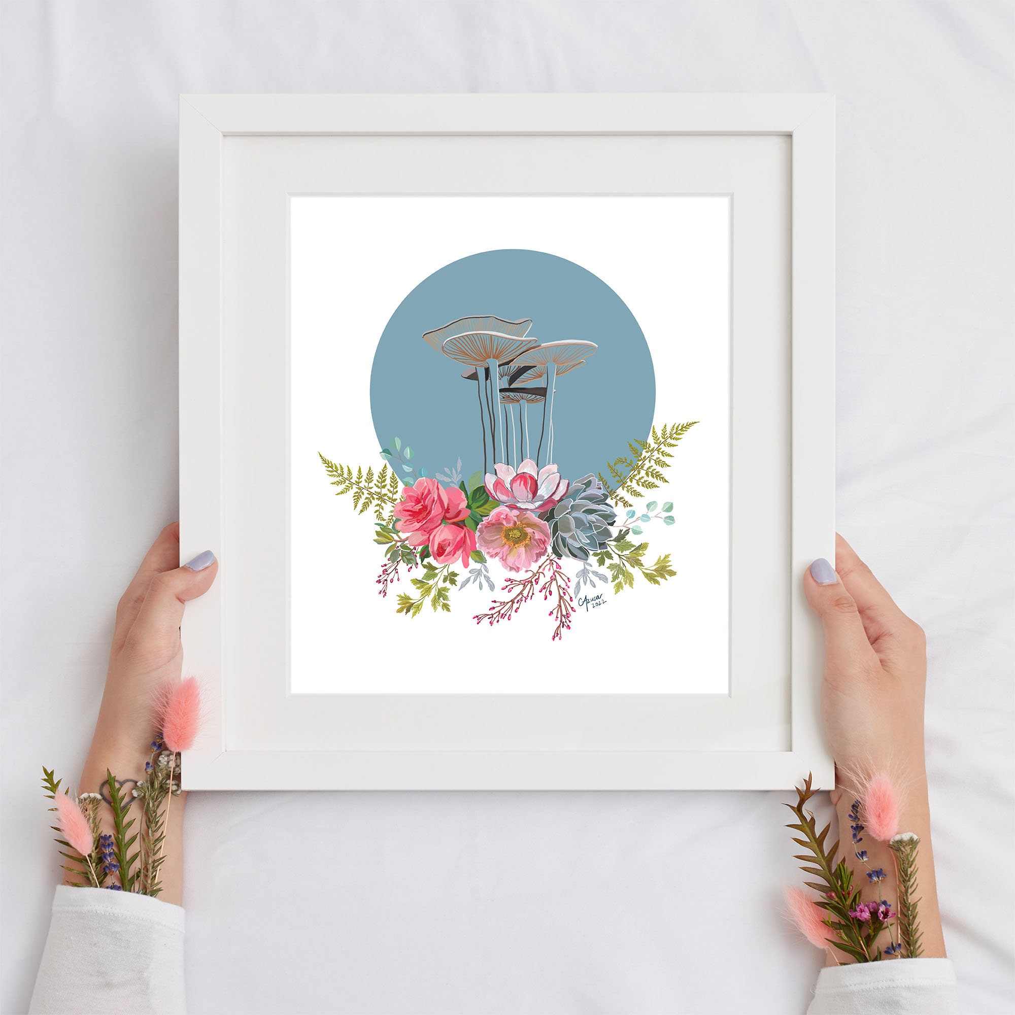 Floral Mushroom Printable Wall Art, Flowers and Mushrooms Downloadable ...