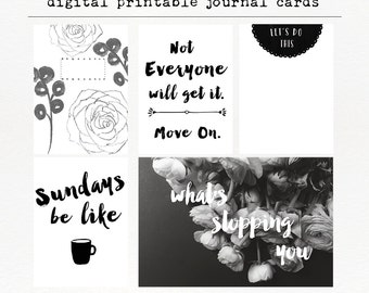 Black and White Cards, Digital Journal Cards, Project Life, Printable ...