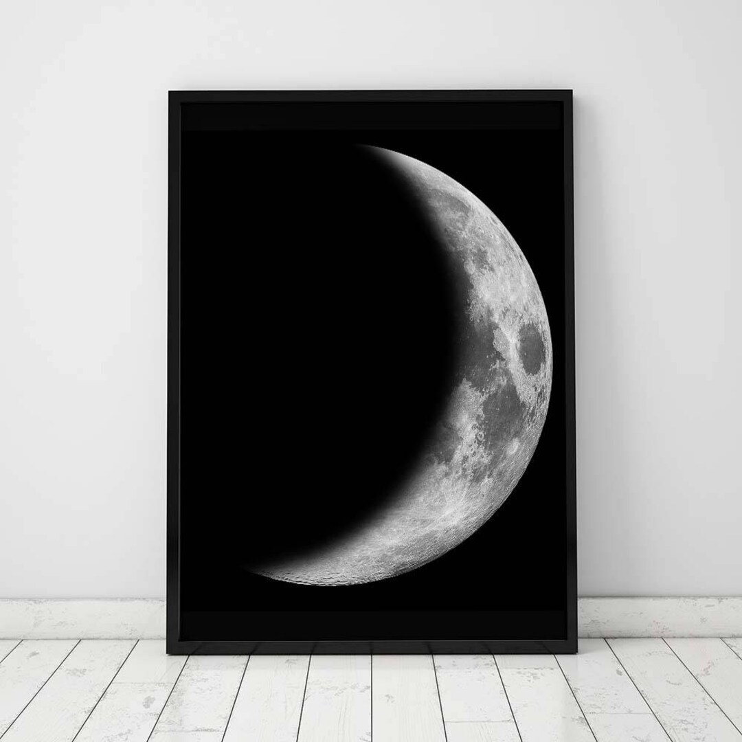 Quarter Moon Printable, INSTANT DOWNLOAD, Moon Printable, Black ...