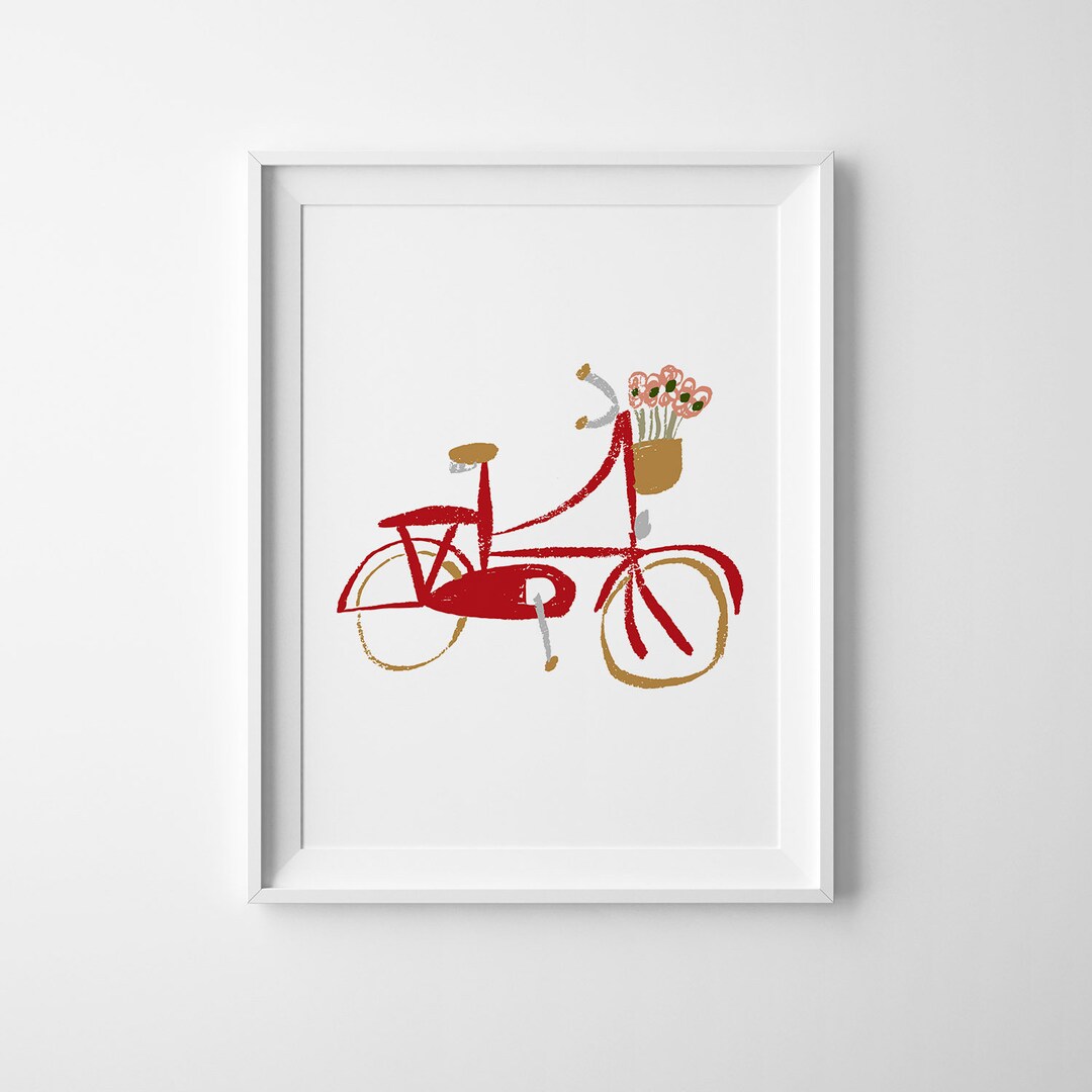 Red Bicycle Illustration, Large Poster Printable, 24x36, Nursery ...