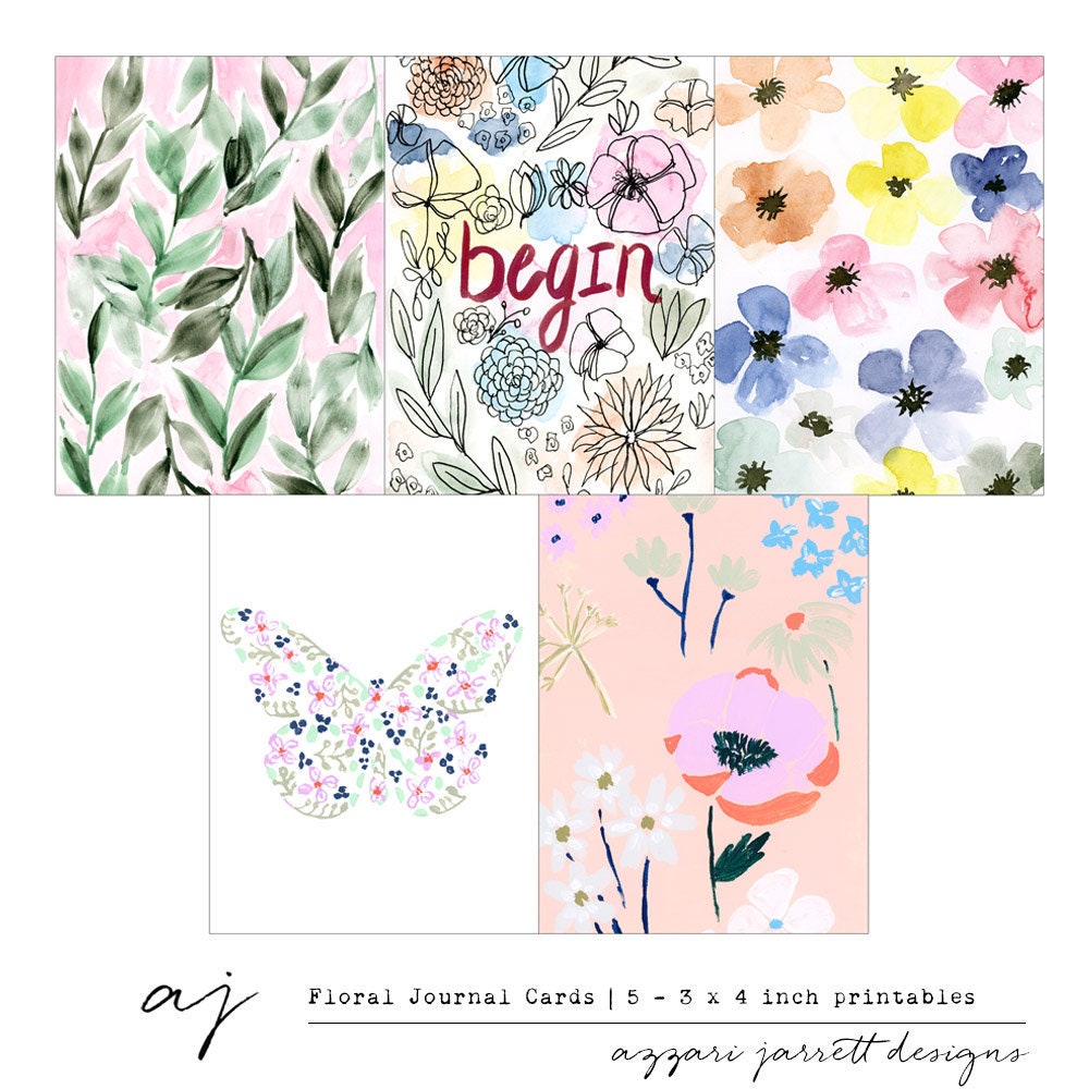 Floral Journal Cards, Digital Printable Journal Cards, Project Life ...