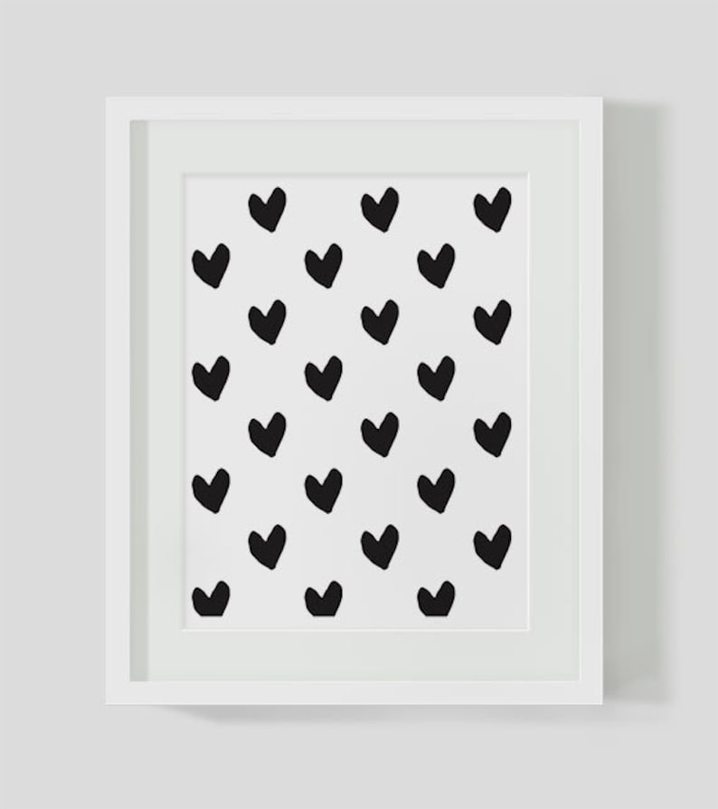Black and White Heart Pattern INSTANT DOWNLOAD Art, Printable Art ...