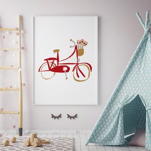 Red Bicycle Illustration, Large Poster Printable, 24x36, Nursery ...
