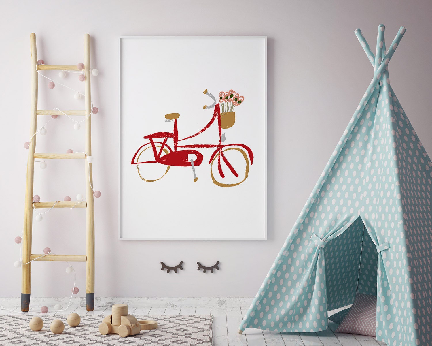 Red Bicycle Illustration, Large Poster Printable, 24x36, Nursery ...