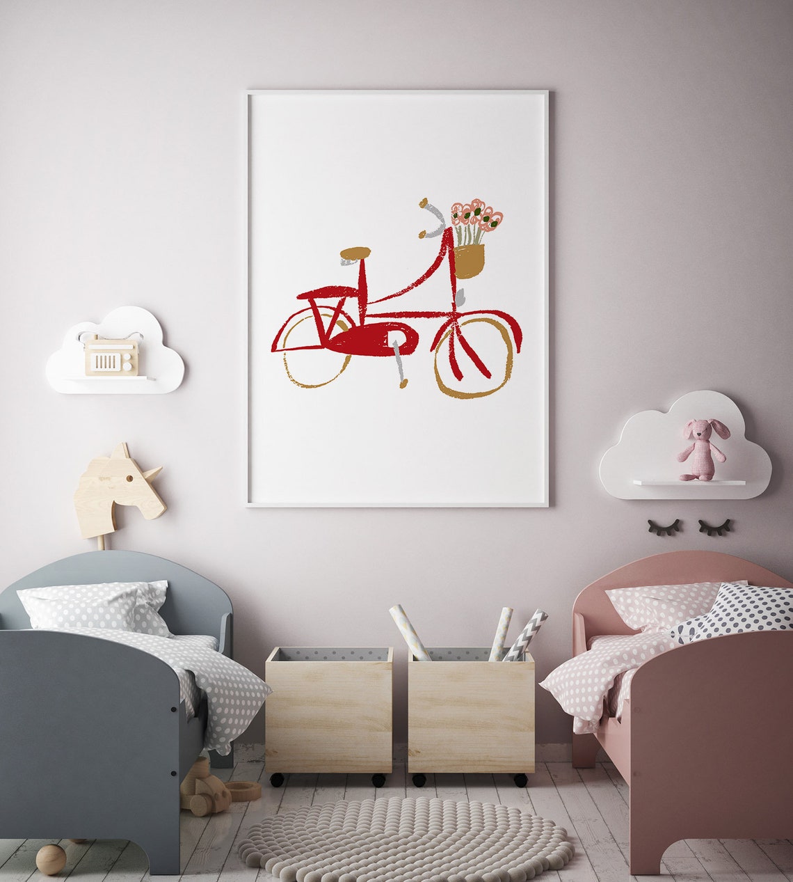Red Bicycle Illustration, Large Poster Printable, 24x36, Nursery ...