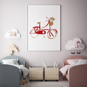Red Bicycle Illustration, Large Poster Printable, 24x36, Nursery ...