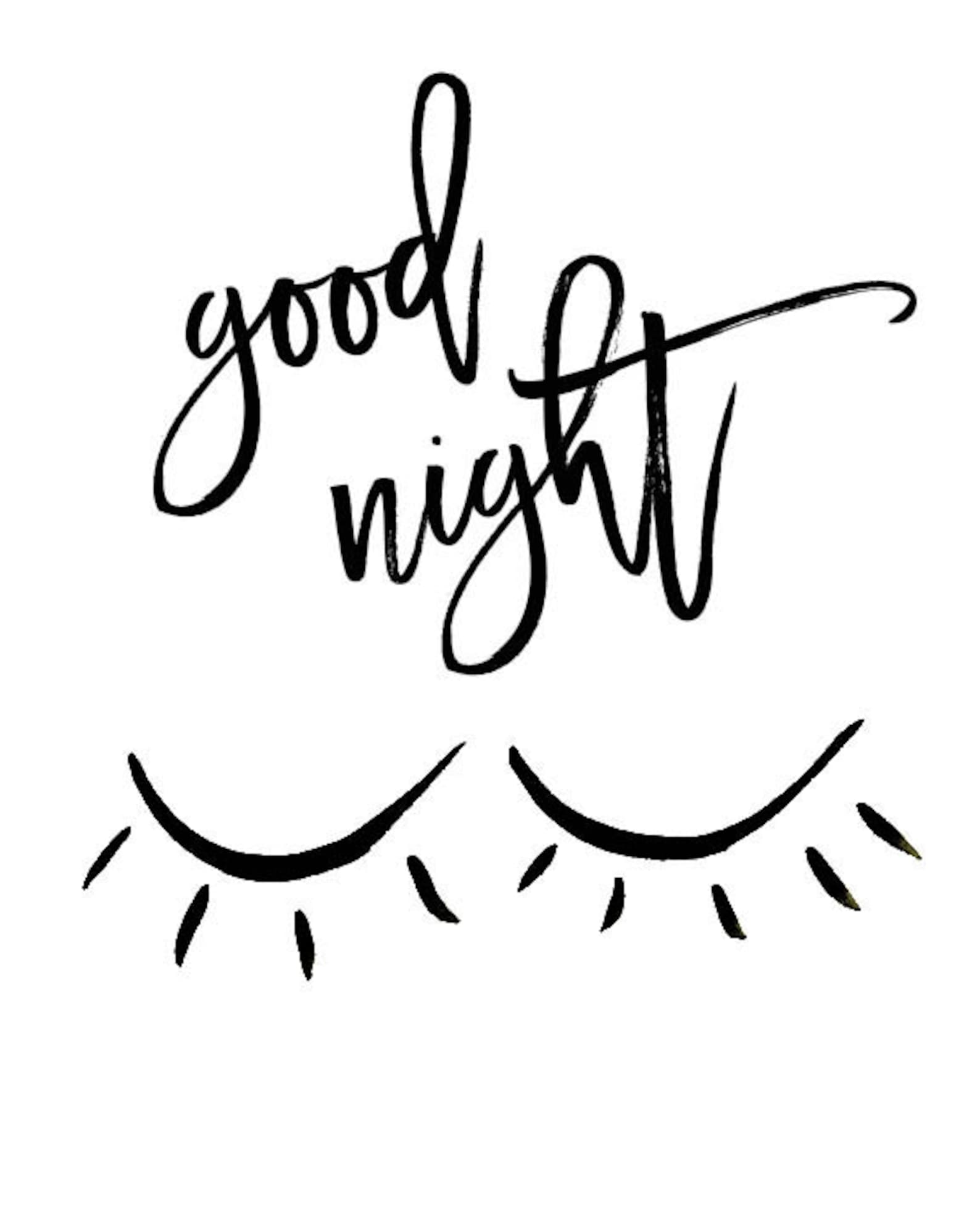 Good Night INSTANT DOWNLOAD Printable Art, Black and White Printable ...