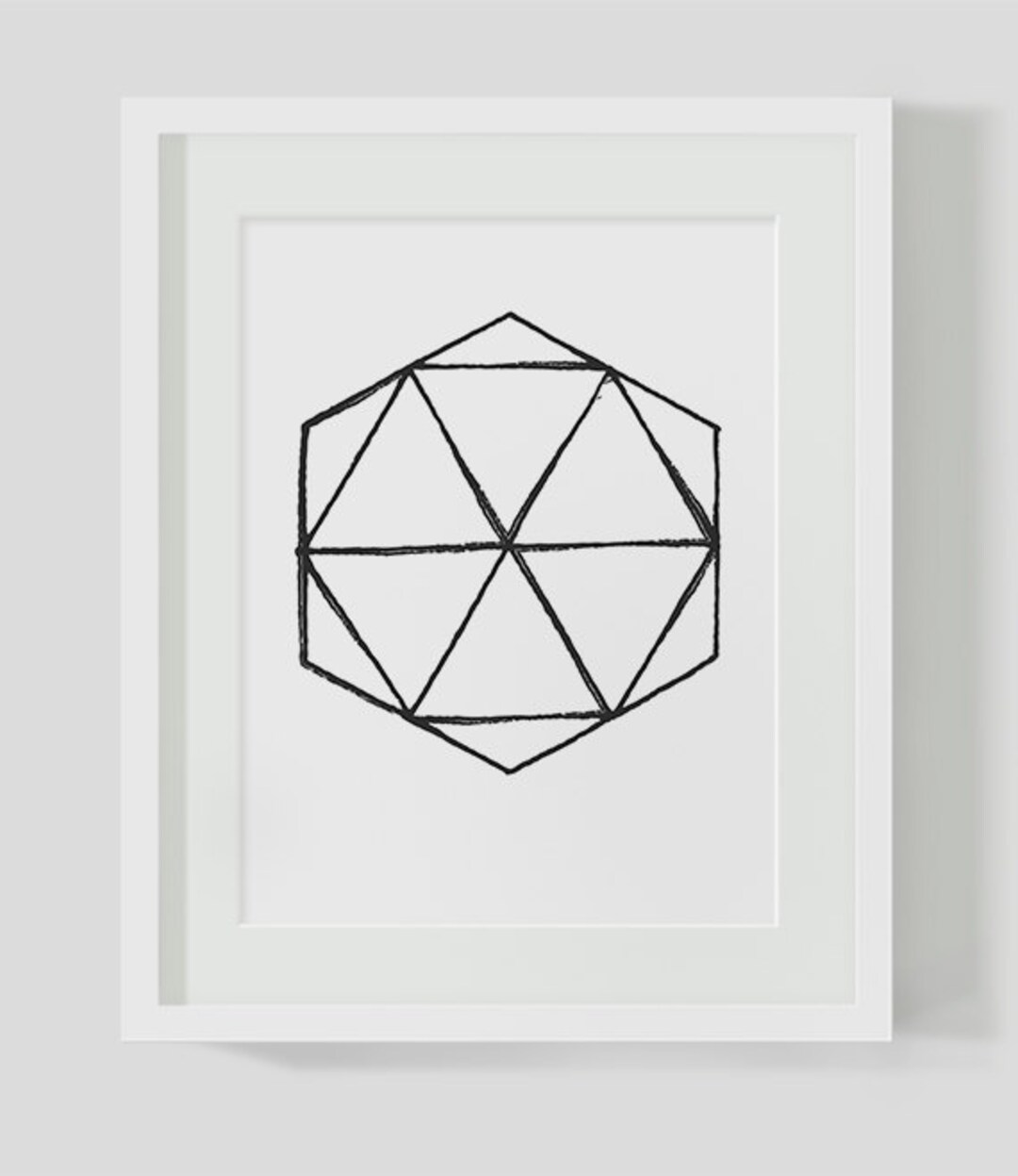 Geometric Polygon, Minimalist, Handdrawn, Black and White Wall Art ...