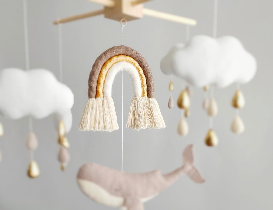 Neutral Baby Mobile Whale Nursery Decor Rainbow Baby Mobile | Etsy