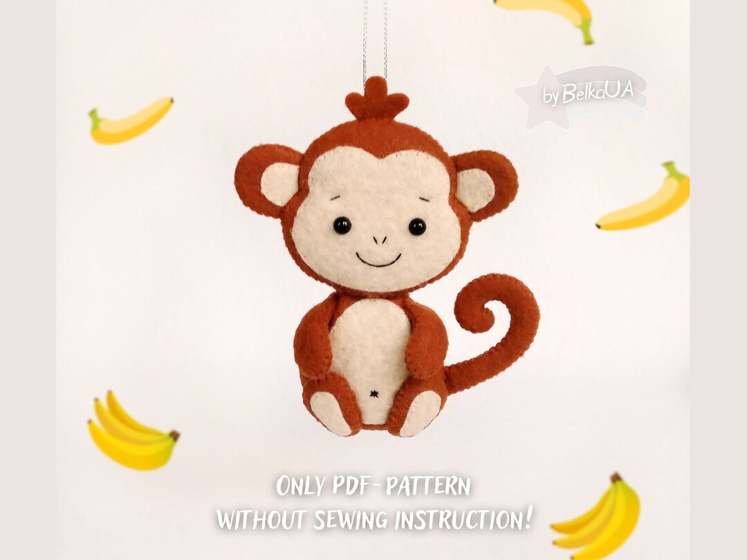 Monkey Sewing Pattern Pdf Without Instructions, Stuffed Felt Monkey ...