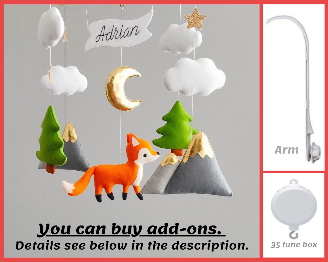Baby mobile fox nursery decor for boy animal woodland mobile | Etsy