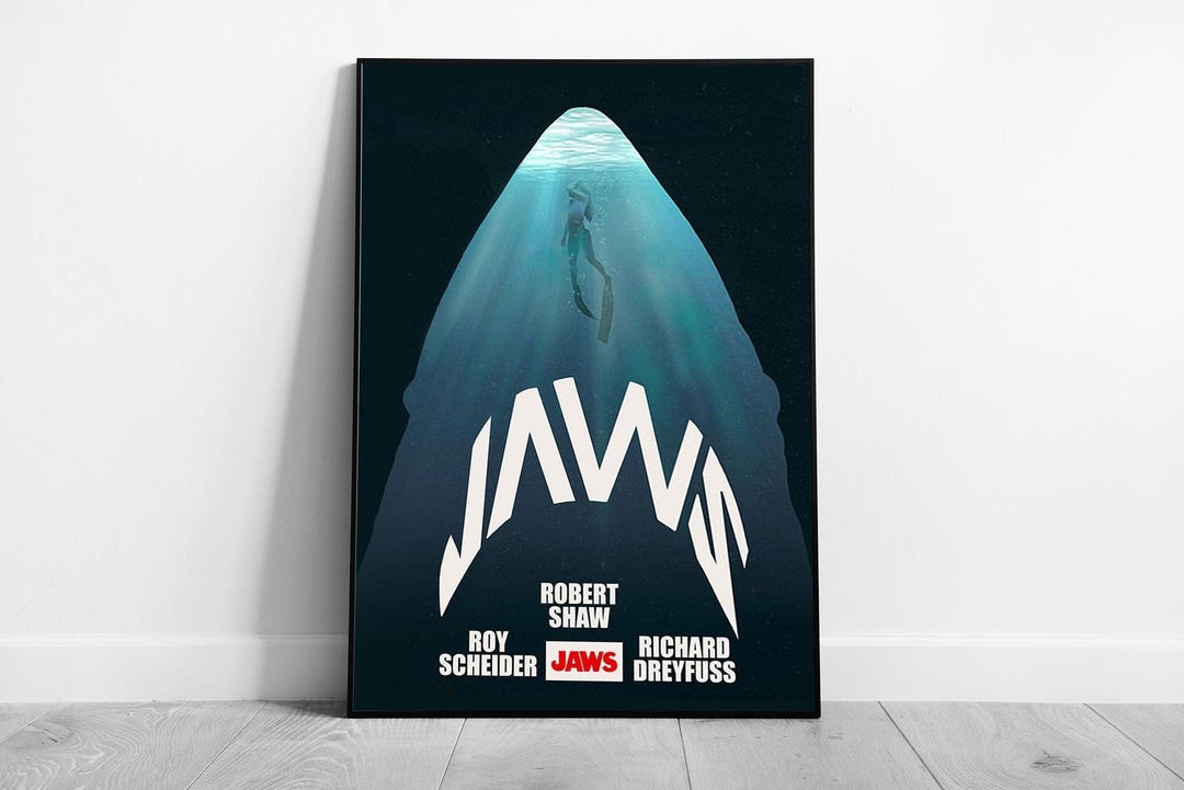 Framed Jaws Shark Wall Art Print - Iconic Movie Poster Decor for Home ...