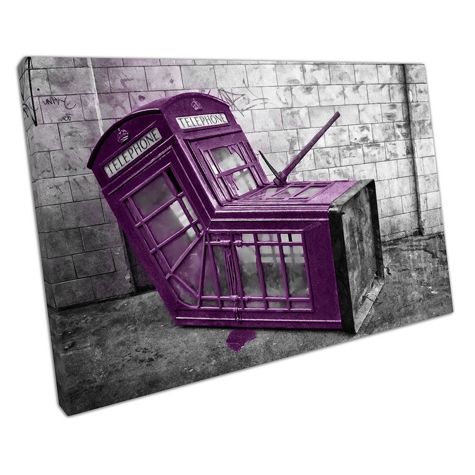 Purple Banksy Style Phone Box Street Art Ready to Hang Canvas - Etsy