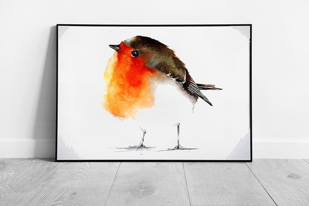 Red Robin Cute Bird Painting Print Wall Art Print on Paper Framed ...