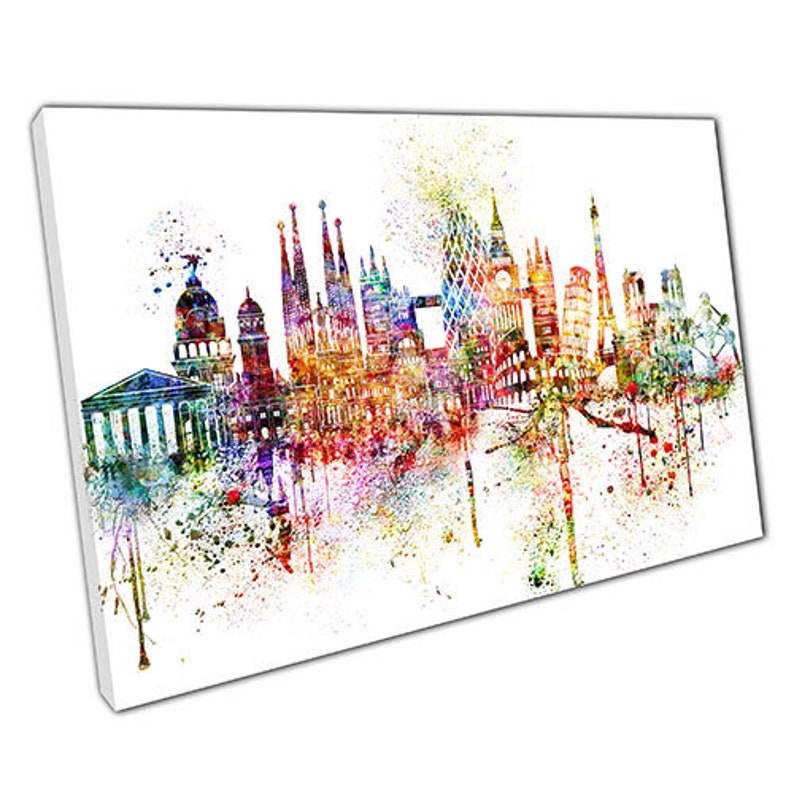 Print on Canvas Colourful Skyline Landmarks EUROPE Wall Art - Etsy