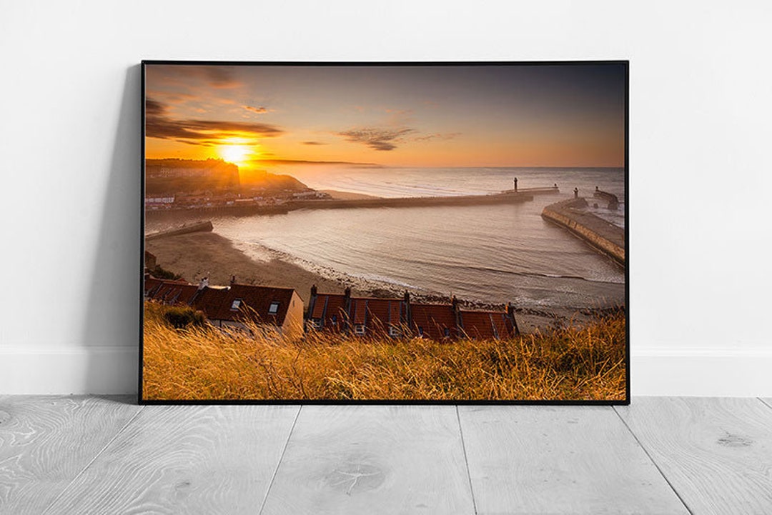 Whitby Harbour at Sunset Dusk Coastal Landscape North Sea Ready to Hang ...