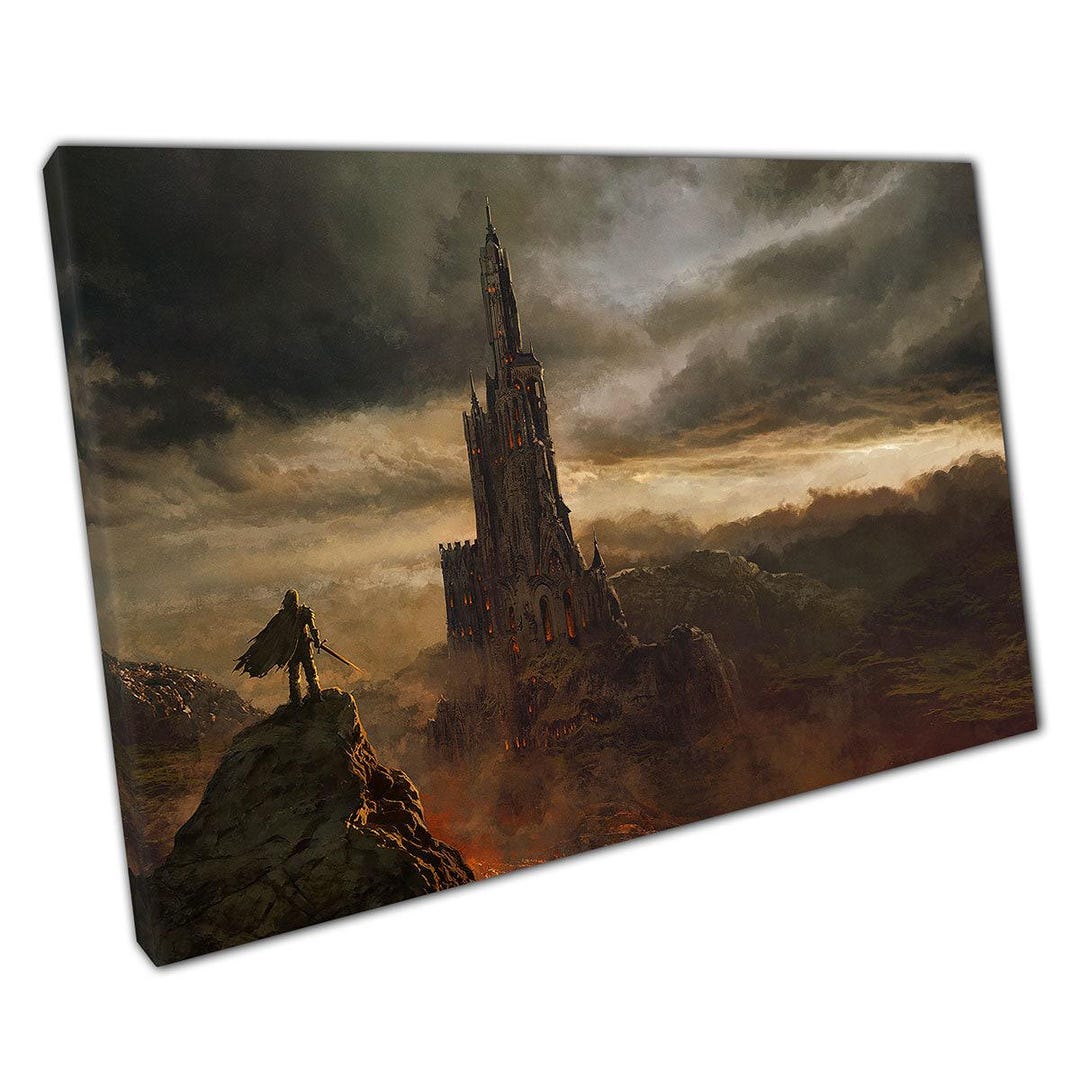 Medieval Knight Castle Wall Art: Fiery Landscape Canvas Print for ...
