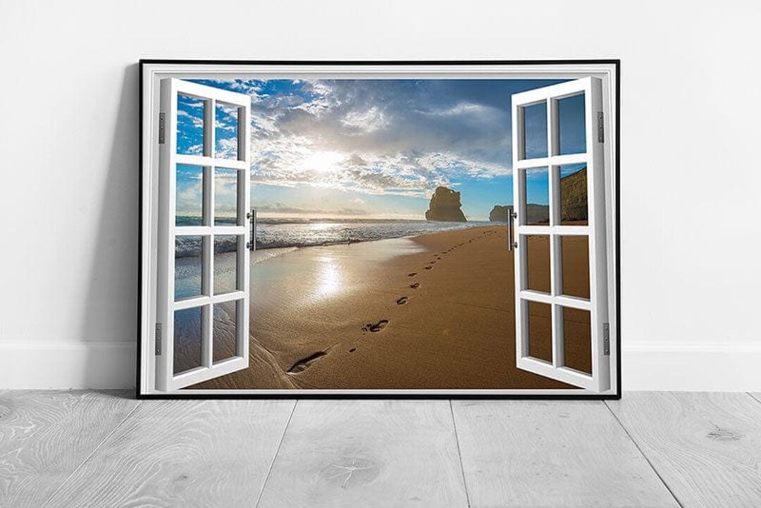 Window View Twelve Apostles FOOTPRINTS in the Sand Ready to Hang Wall ...