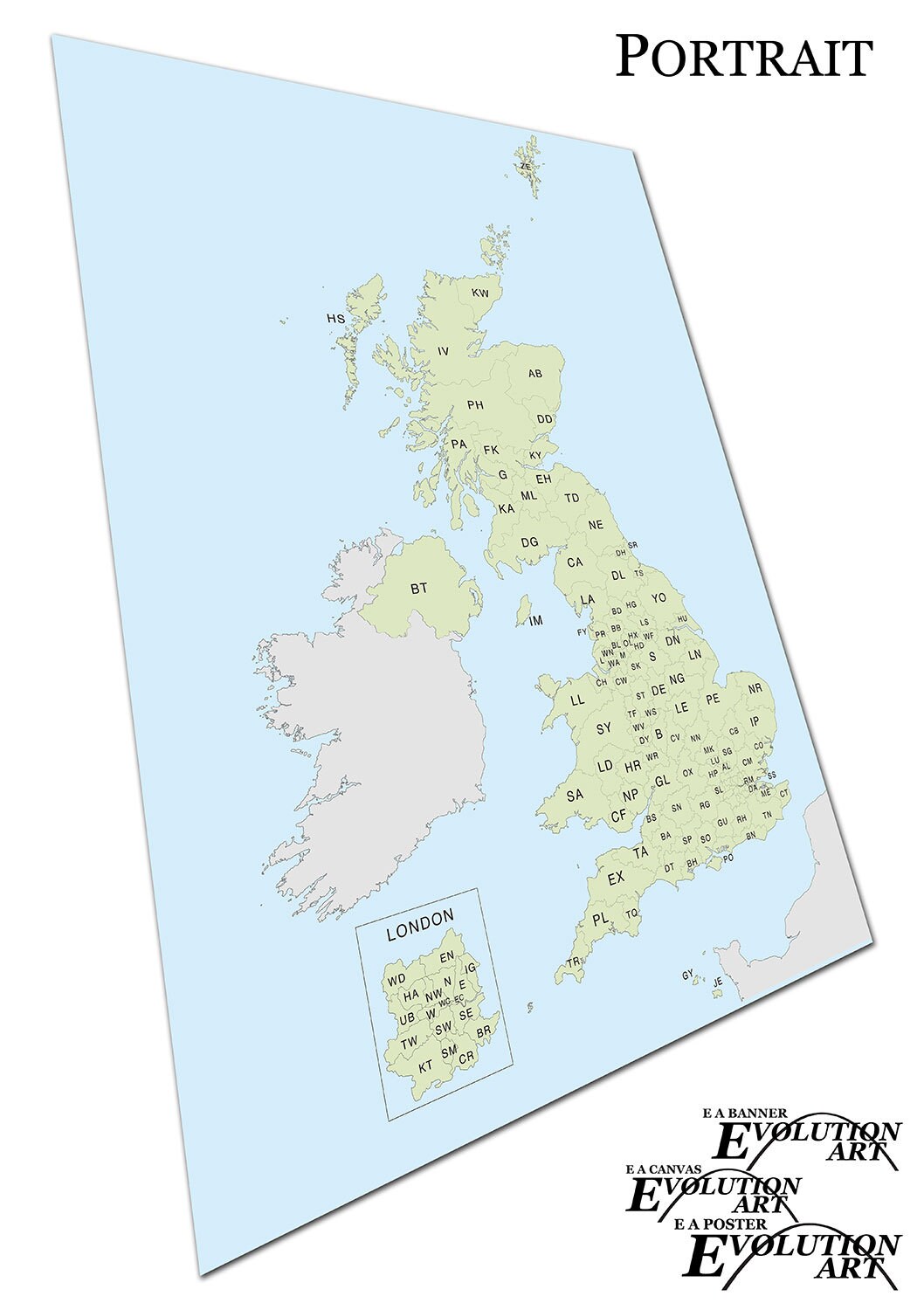 Traditional postcode map of the United Kingdom Light Blue | Etsy