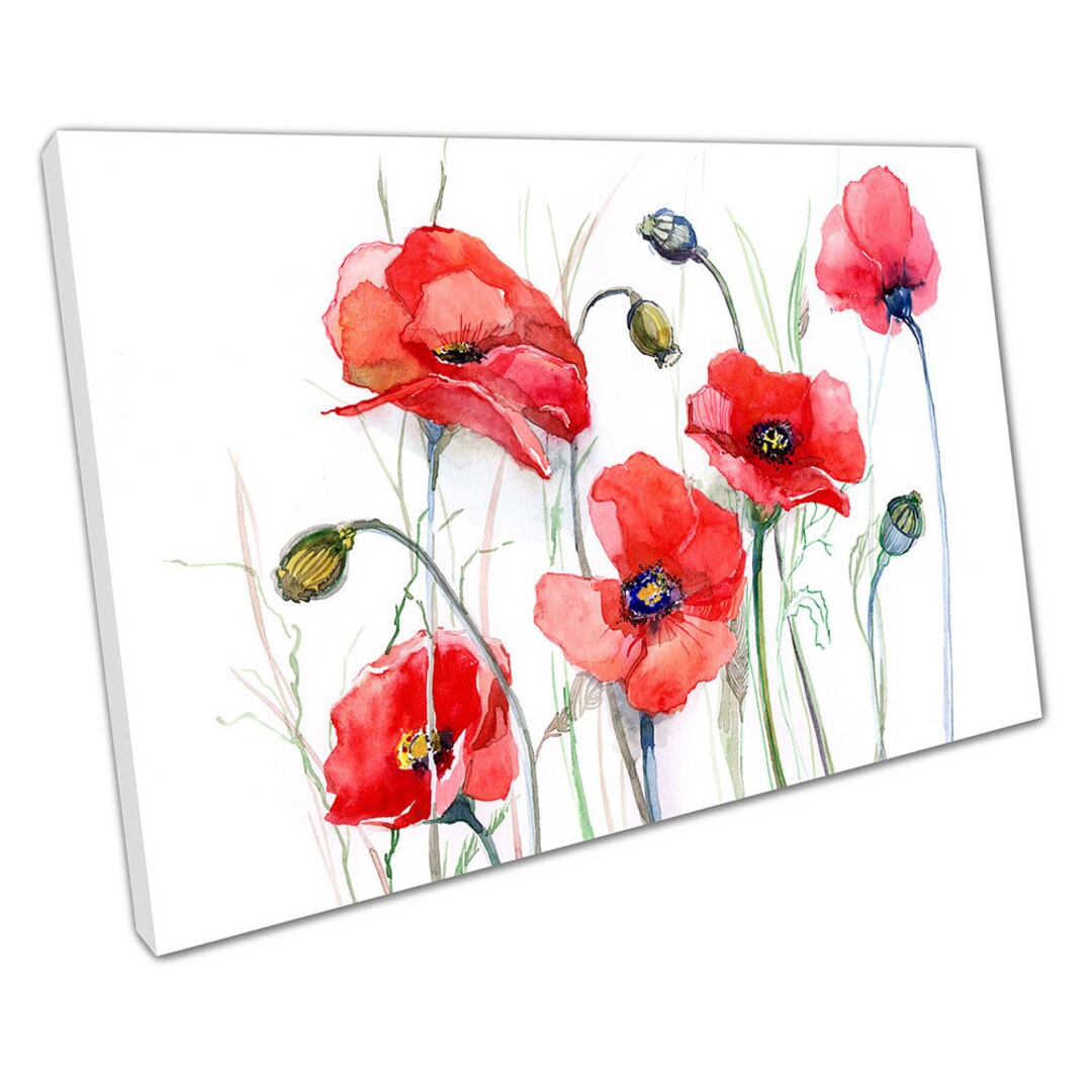Flowers Watercolour Big Red Poppies Illustration Art Ready to Hang ...